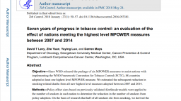 Seven years of progress in tobacco control: an evaluation of the effect ...