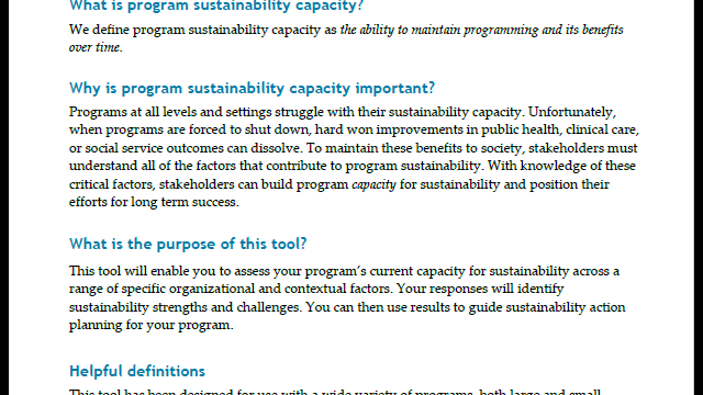 Program Sustainability Framework and Assessment Tools | The Union