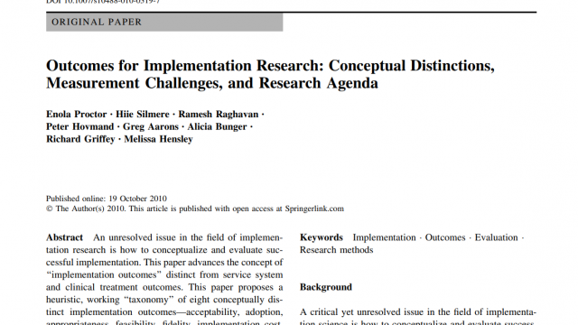 Outcomes for Implementation Research: Conceptual Distinctions ...